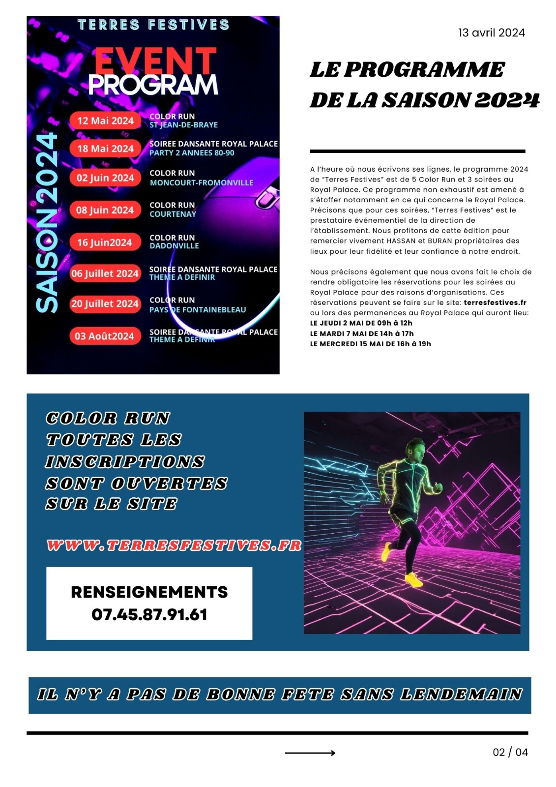 Terres Festives, Terres de jeux, Terres de feux, Color Run